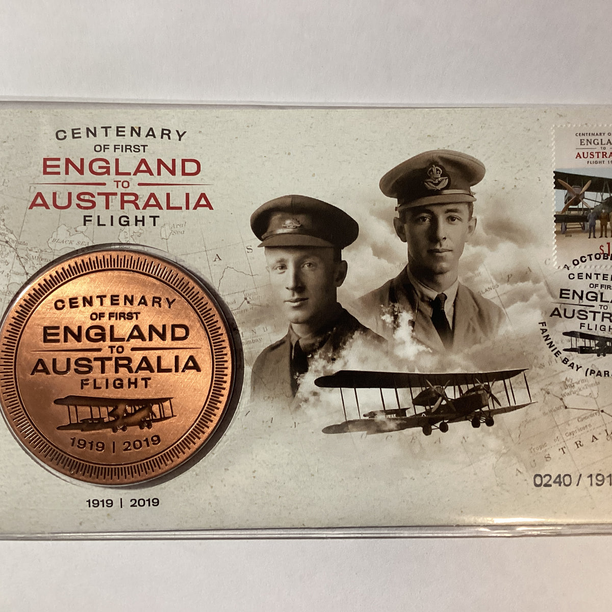 2019 Centenary of First England to Australia Flight Medallion PMC. 191 – Ensleigh Coins