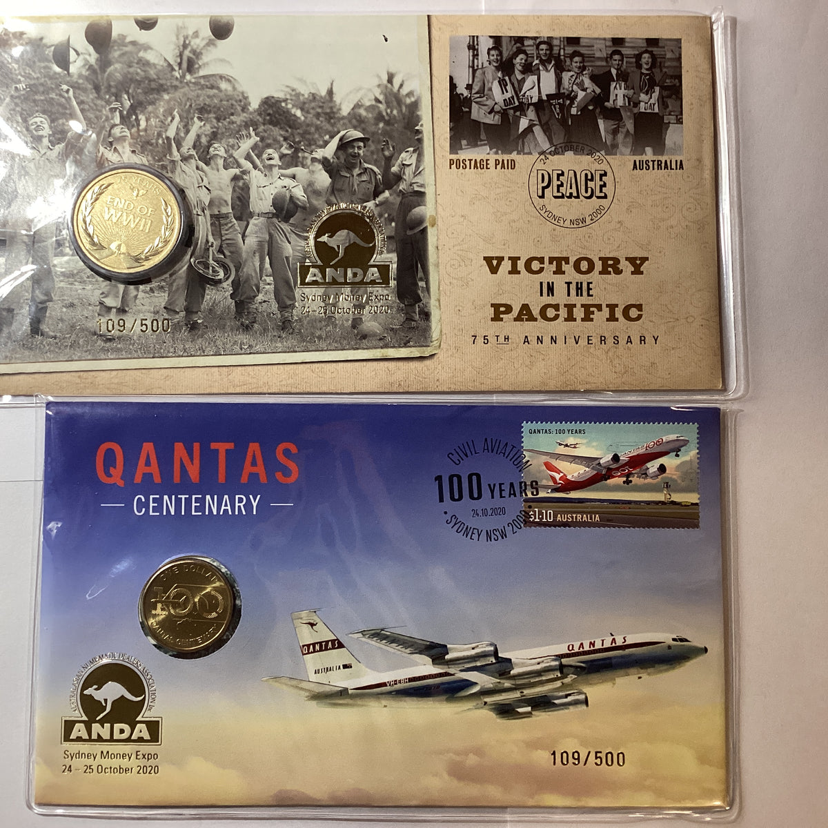 2020 Matching PNC pair. Sydney ANDA. Victory in the Pacific/Qantas Cen – Ensleigh Coins