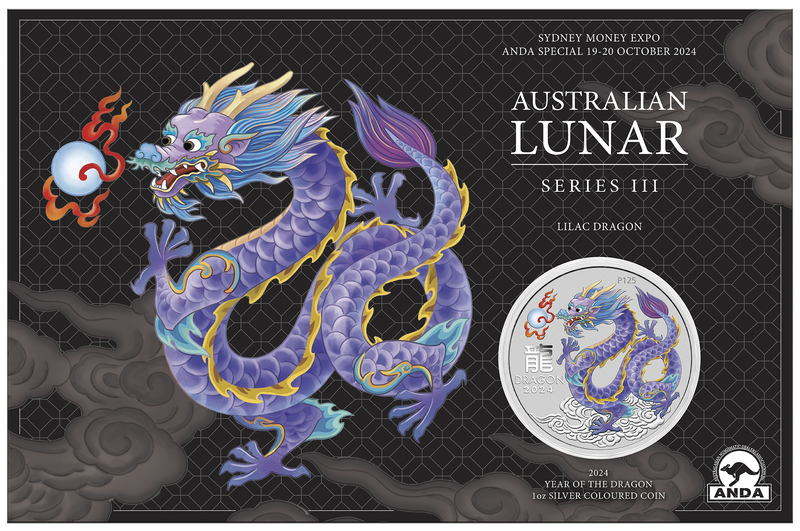 Australian Lunar Series III 2024 Year of the Dragon 1oz Silver Lilac C ...