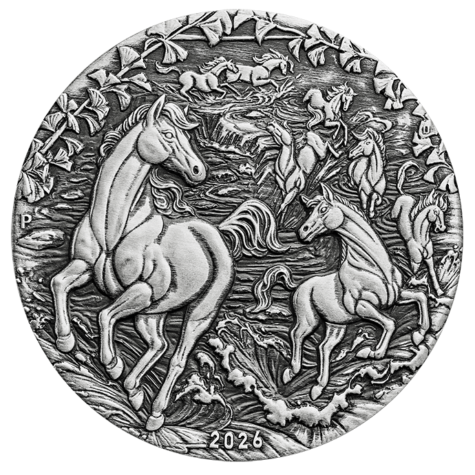 2026 Year of the Horse 2oz Silver Antiqued Coin – Ensleigh Coins