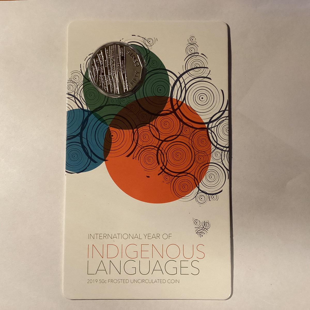 2019 50c Frosted Uncirculated Carded Coin. International Year of Indig ...