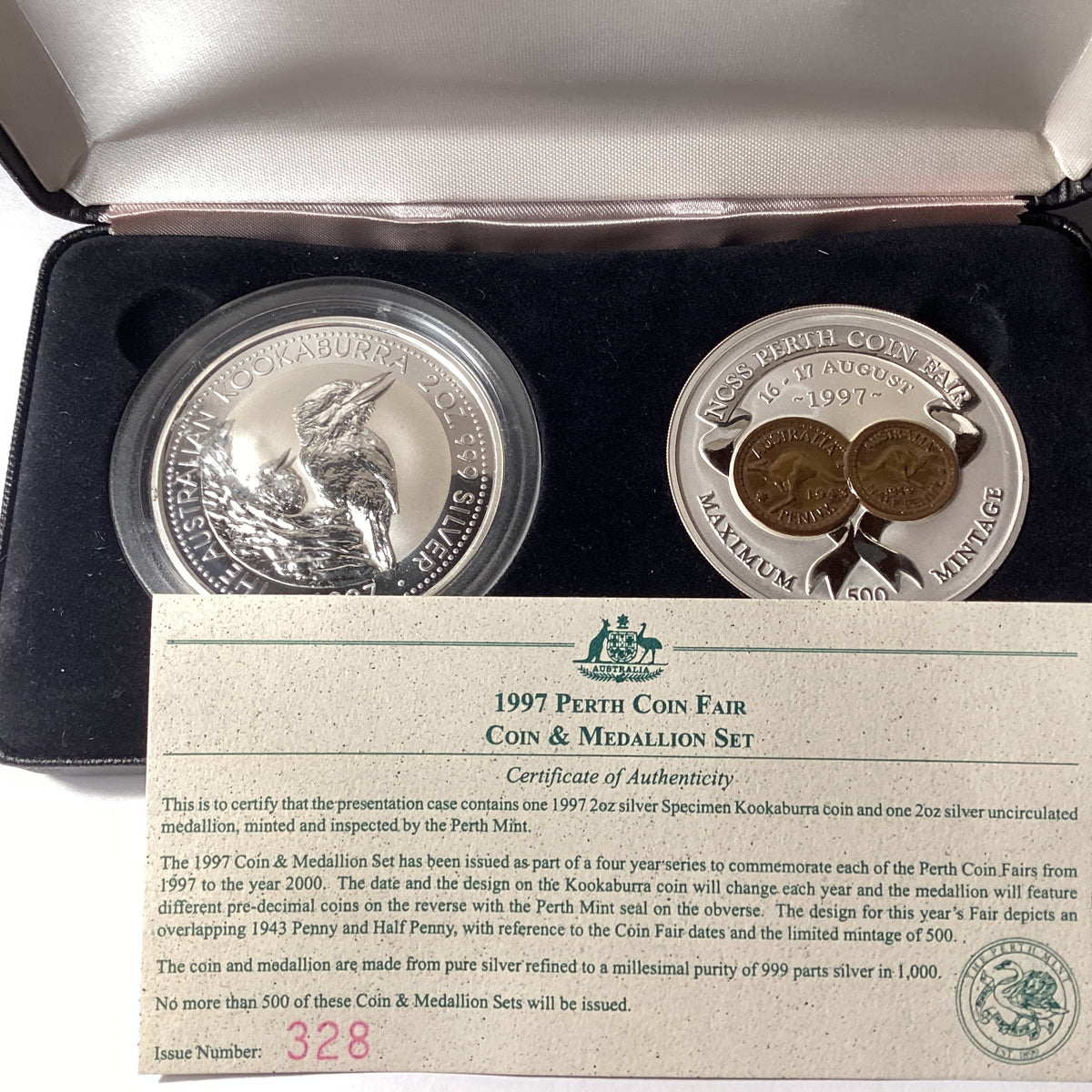 1997 Perth Coin Fair Silver Coin and Medallion Set. 2oz Kookaburra & 2 ...