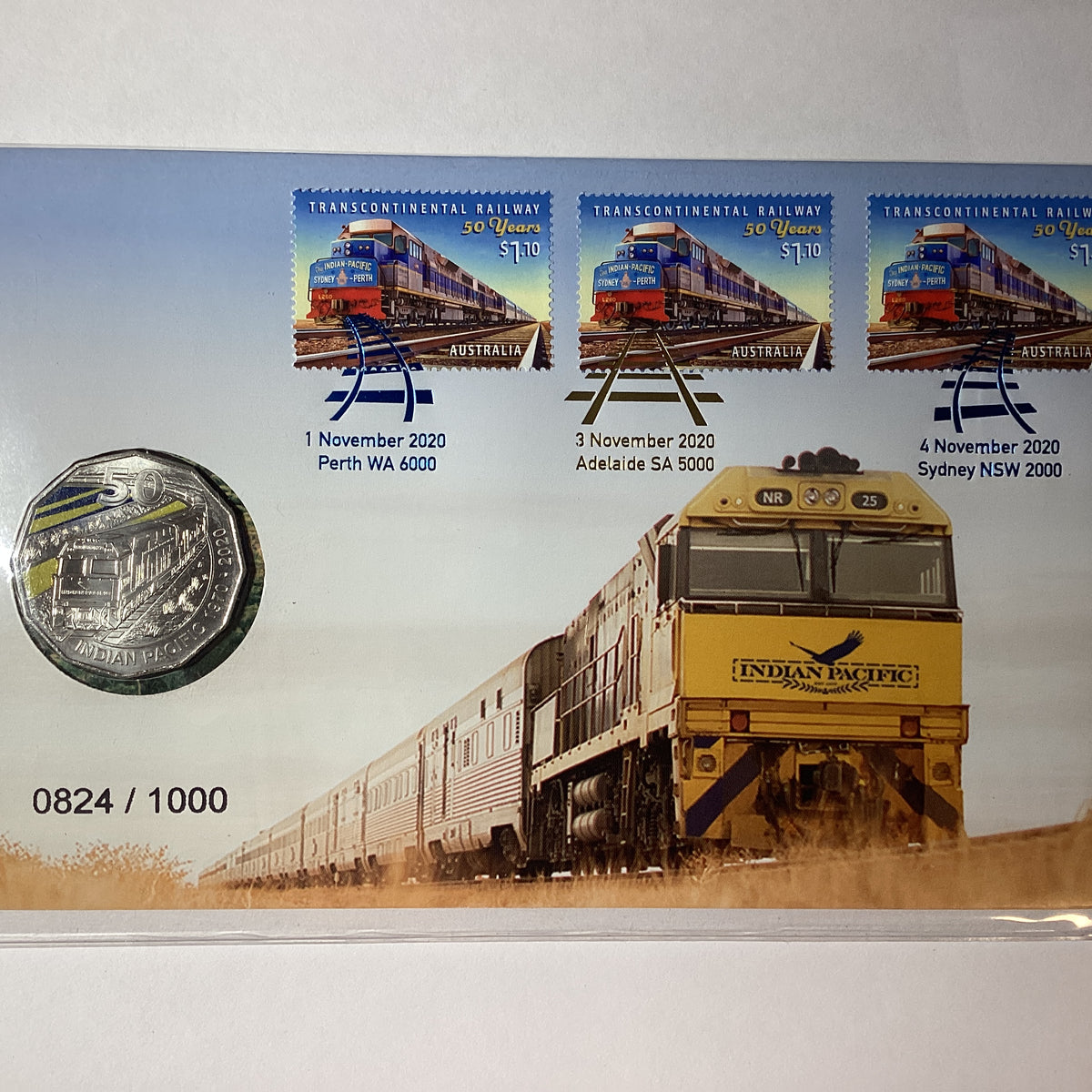 2020 50c Coloured PNC. The Indian Pacific. 1000 Made. – Ensleigh Coins