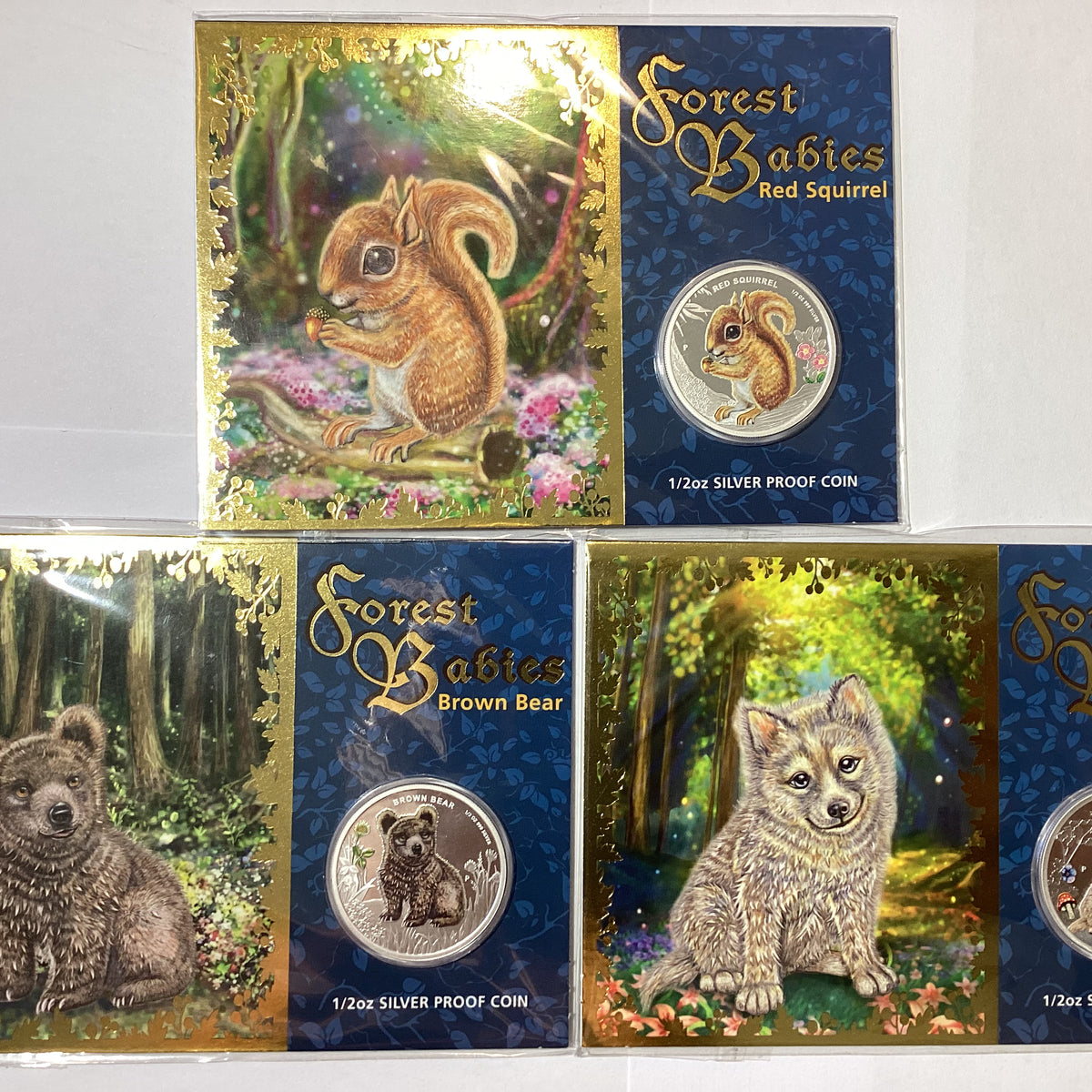 2013 50c Forest Babies. Three Coin 1/2oz Silver Proof Coin Set. Red Sq ...