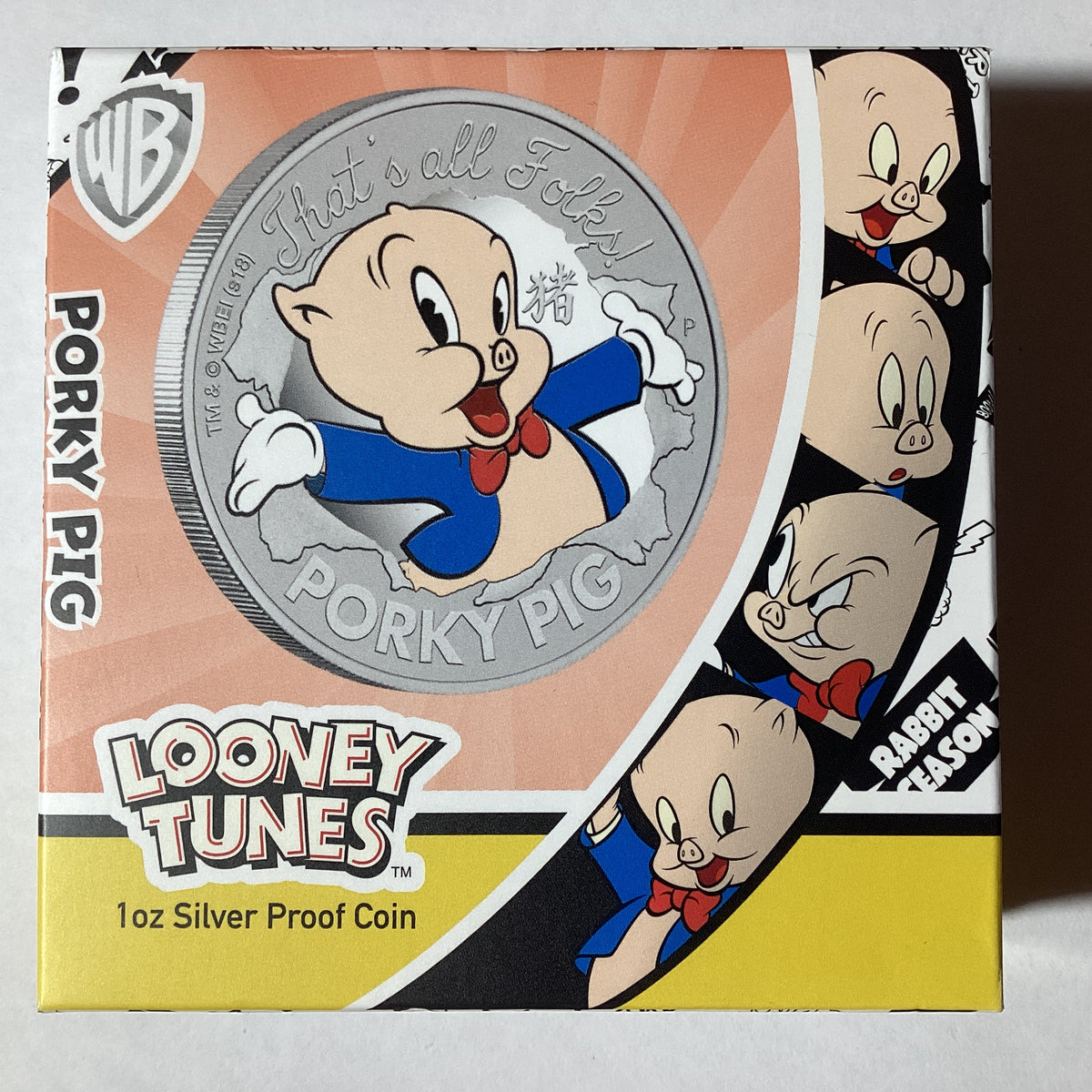 2019 $1 1oz Silver Proof Coloured Coin. Looney Tunes. Porky Pig ...