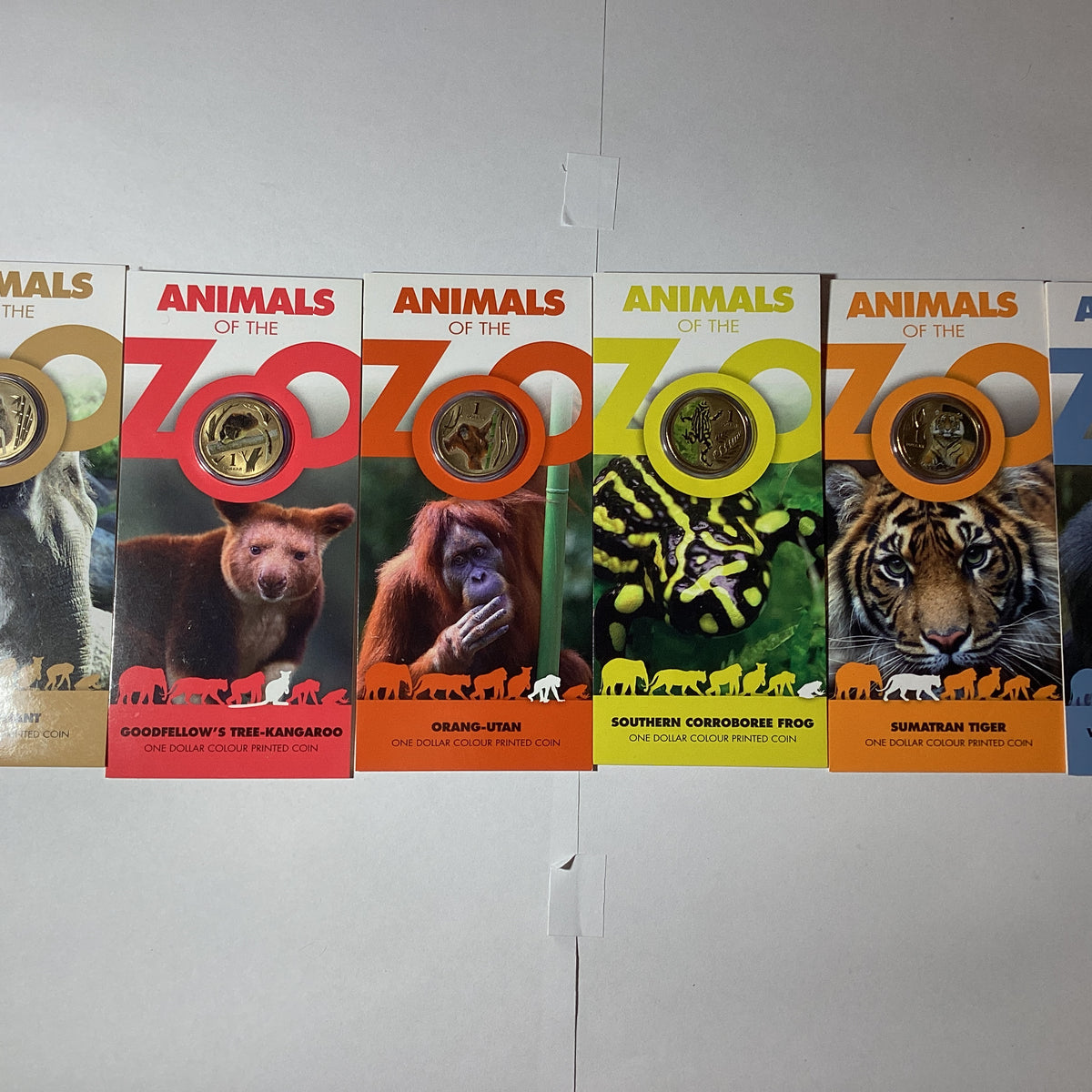 2013 $1 Pad Printed Coloured Coins. Animals of the Zoos. Complete Set ...