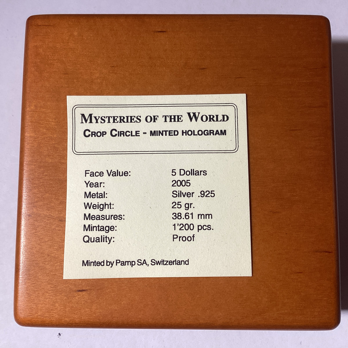 2005 $5 Silver Proof Coin. Mysteries of the World. Crop Circle ...