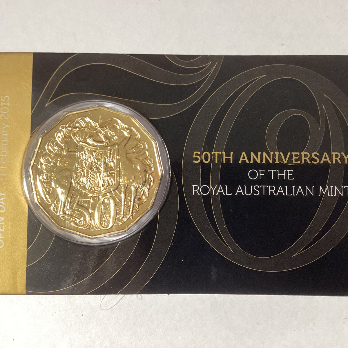 2015 50c Carded Coin. 50th Anniversary of the Royal Australian Mint. O ...