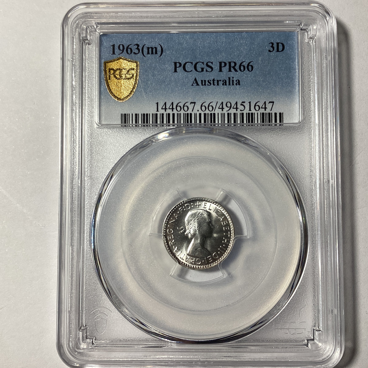 1963 Melbourne Proof Three Pence. PCGS PR66 – Ensleigh Coins