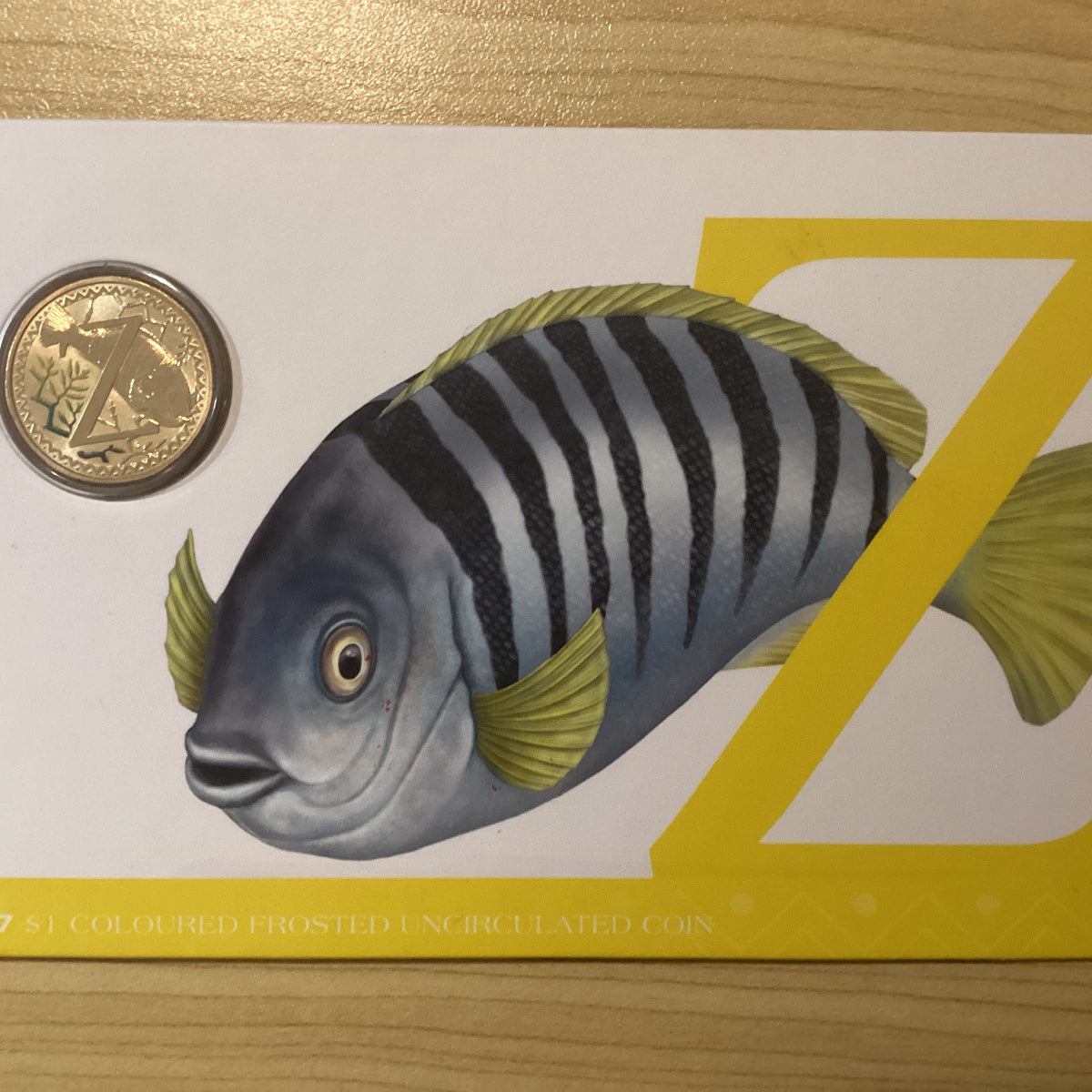 2017 $1 Z is for Zebra Fish Coloured Carded Coin – Ensleigh Coins