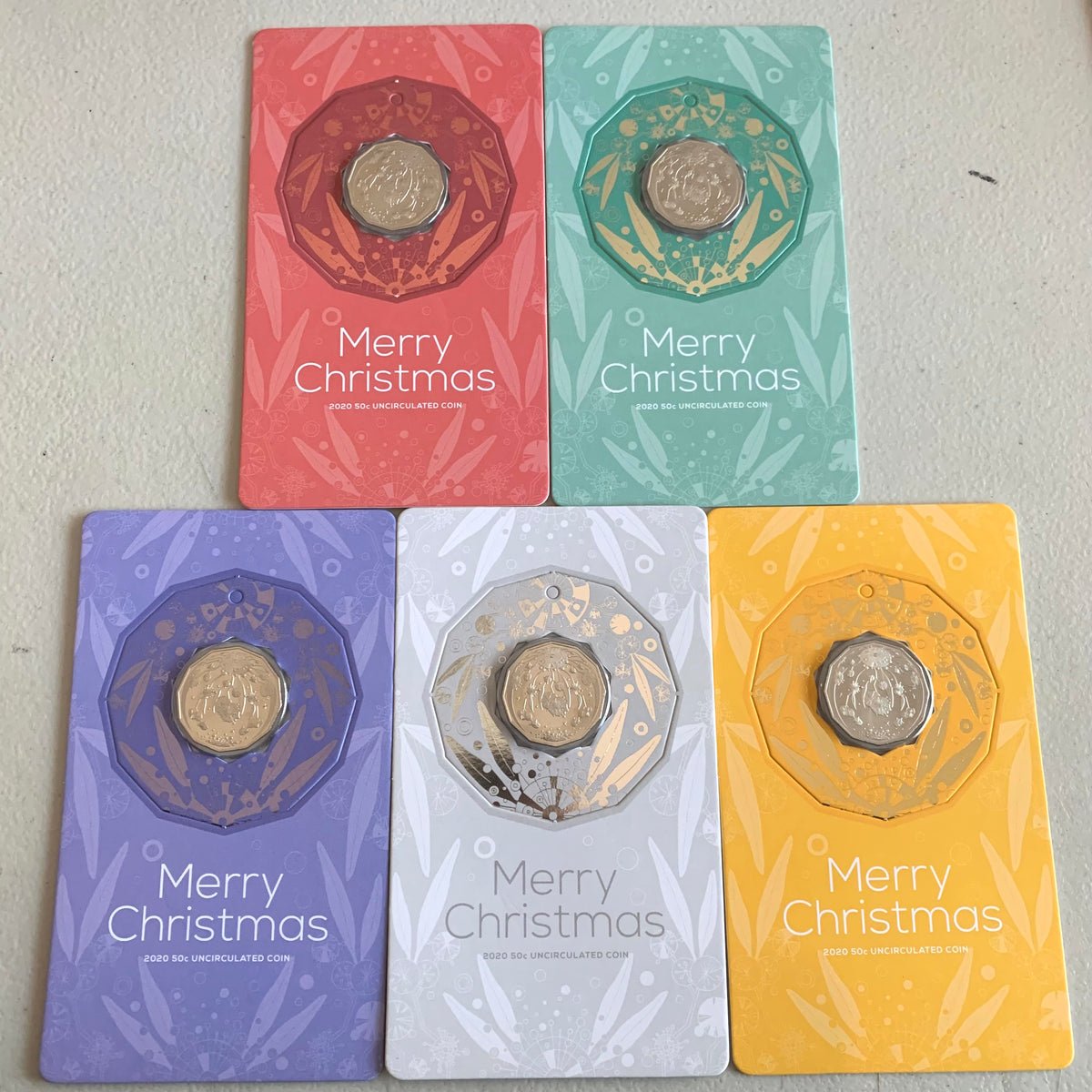 2020 Set of 5 x 50c Merry Christmas Uncirculated Coins – Ensleigh Coins