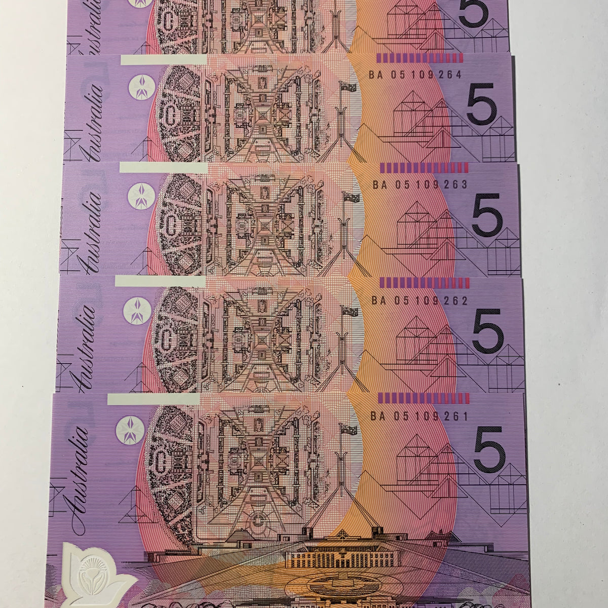 2005 $5 First Prefix Banknote. Uncirculated. Run of 5. R220cF ...