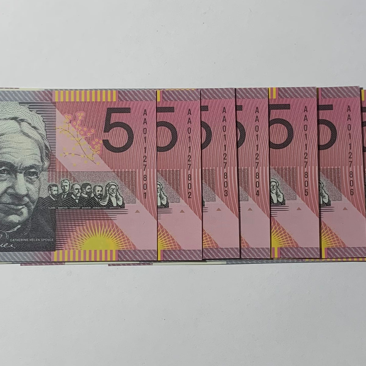 2001 $5 First Prefix Banknote. Uncirculated. Run of 10. R219F ...