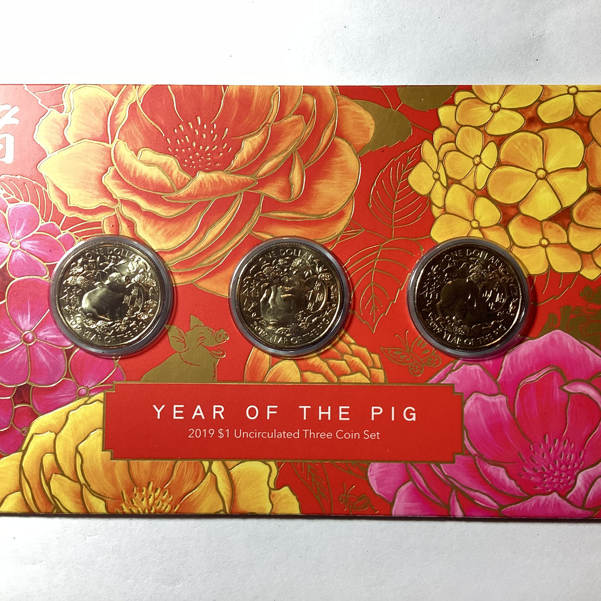 2019 $1 Year of the Pig Uncirculated Three Coin Set – Ensleigh Coins