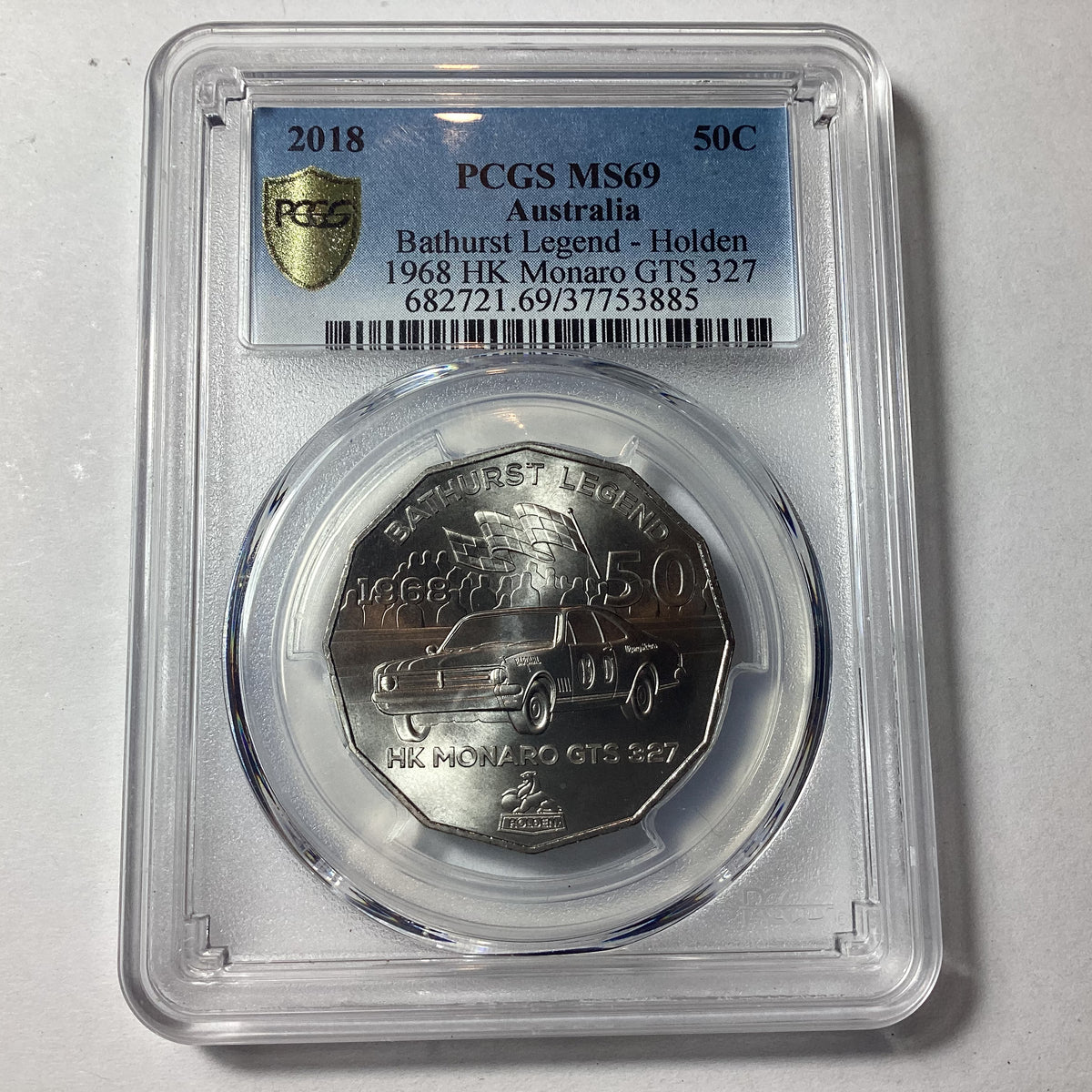 2018 50c Bathurst Legends Holden 1968 HK Monaro MS69 – Ensleigh Coins