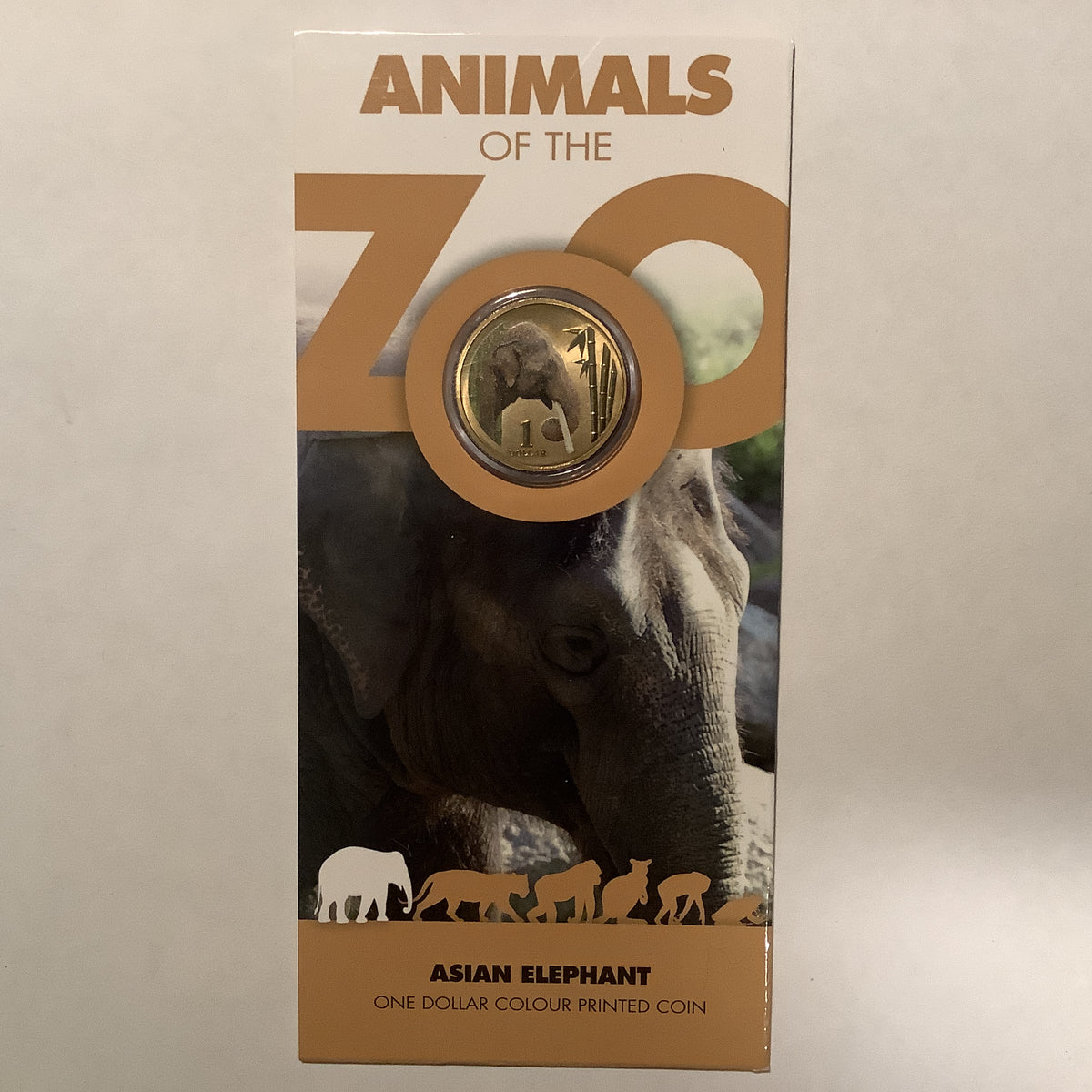 2012 $1 Colour Printed Coin. Animals of the Zoo. Asian Elephant ...