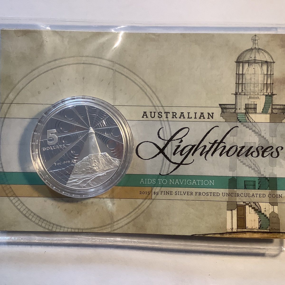 2015 $5 Australian Lighthouses: Aids to Navigation fine silver frosted ...